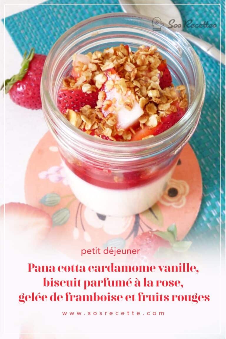 Panna cotta cardamome vanille, biscuit parfumé à la rose, gelée de ...