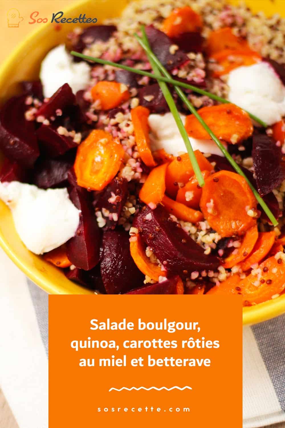 Salade boulgour, quinoa, carottes rôties au miel et betterave - Sos Recette