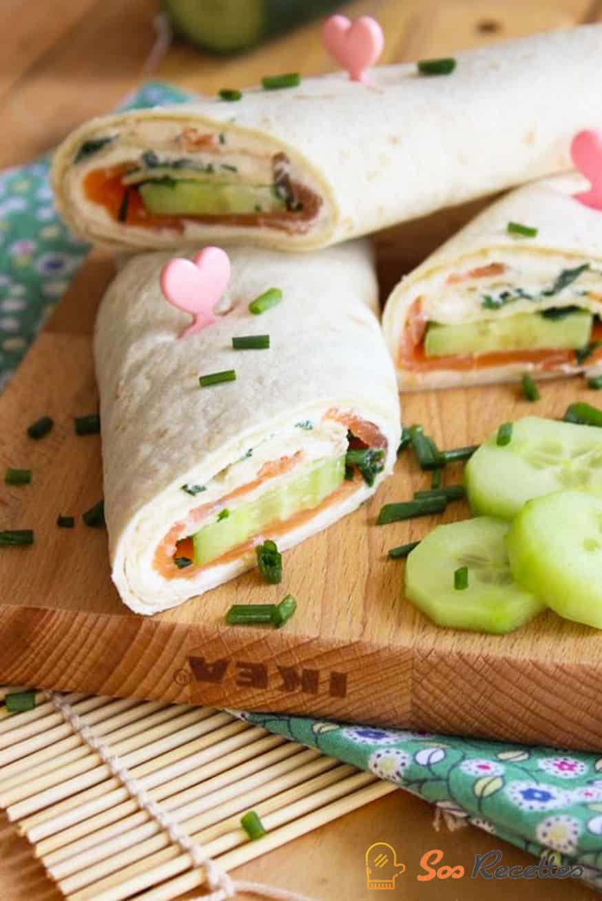 Wraps au saumon fumé, concombre & fromage frais - Sos Recette